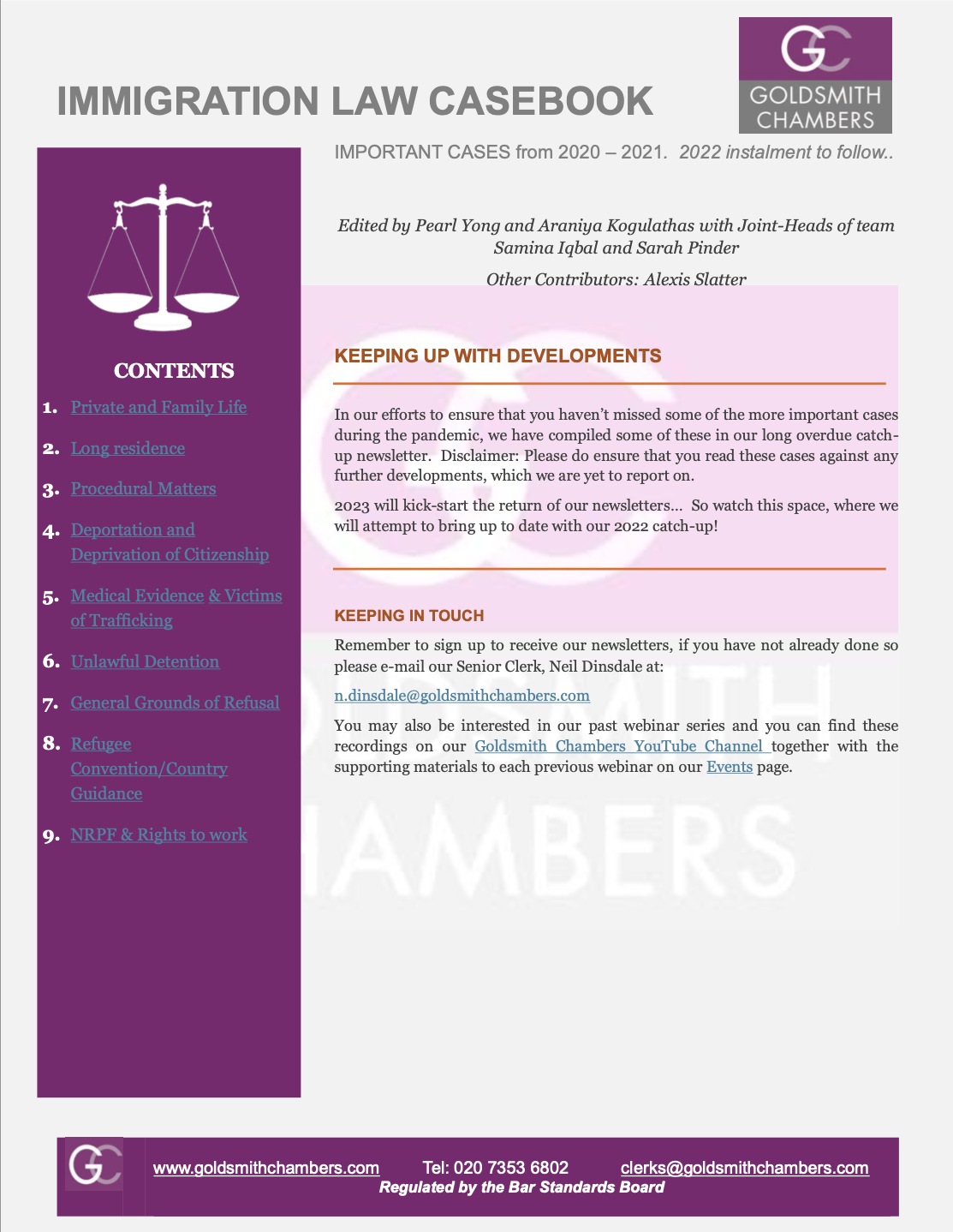 Immigration and Public Law Casebook for 2020-2021 - Goldsmith Chambers